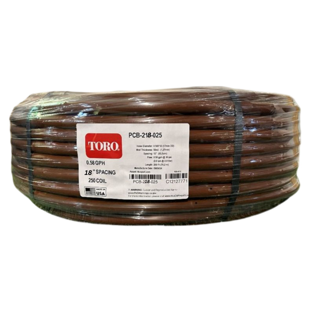 Toro - 17mm Drip In Dripline (0.58 GPH, 18'' Spacing, 250') - PCB-218 ...